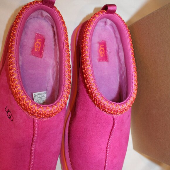 UGG | Shoes | Nib Ugg Tazz Platform Suede Shearling Lined Slippers Pink ...